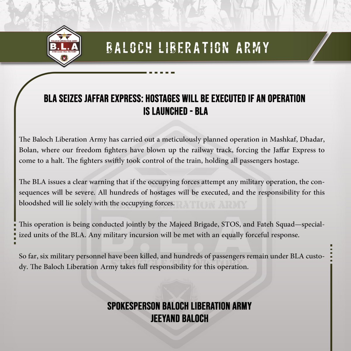 BLA’s Shifting Claims: A Timeline of the Jaffar Express Hijacking ...